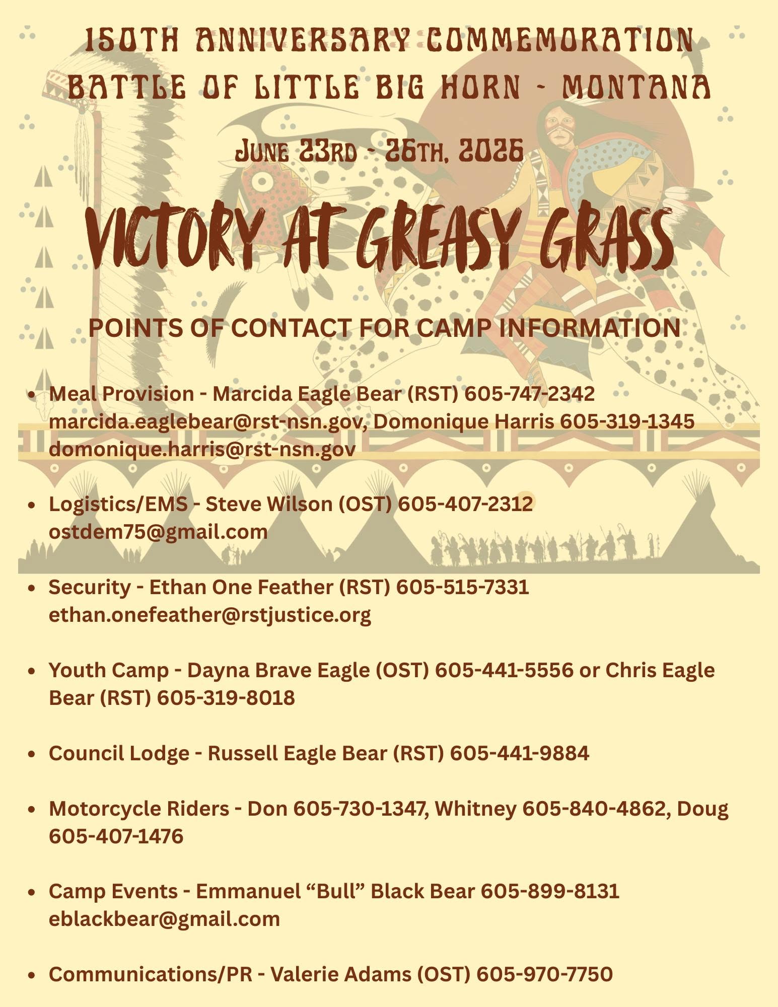 Victory at Greasy Grass organizers list camp information contacts ...